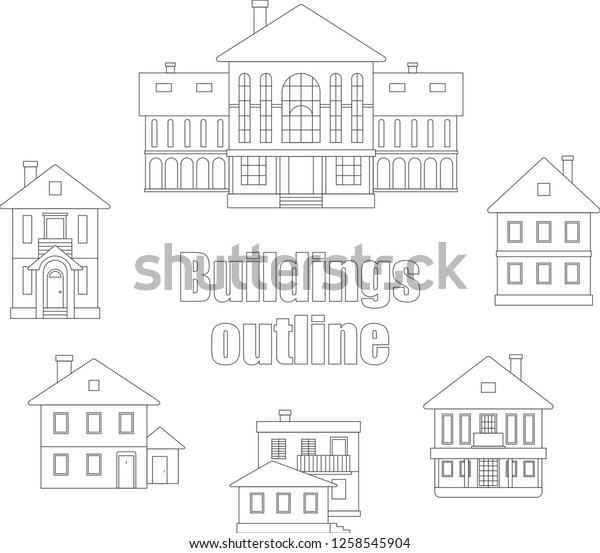 Collection Buildings Outline Stock Vector (Royalty Free) 1258545904 ...