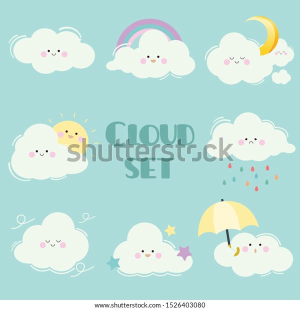 Collection Cartoon Cloud Set Many Emotion Stock Vector (Royalty Free ...