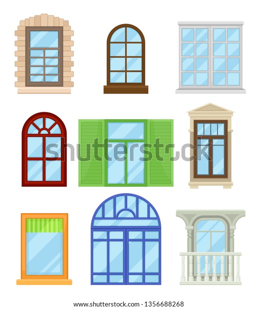 Collection Cartoon Colored Windows On White Stock Vector (Royalty Free ...