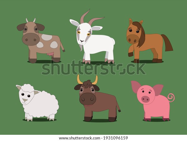 Collection Cartoon Domestic Animals Stock Vector (Royalty Free) 1931096159
