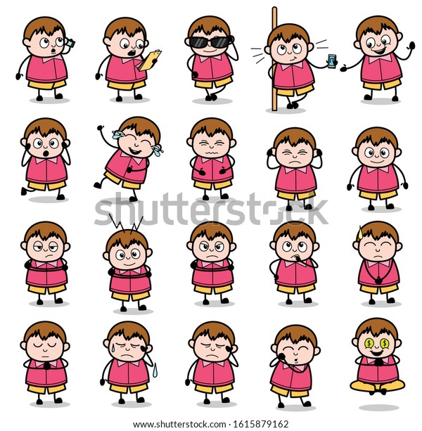 Collection Cartoon Fat Boy Poses Set Stock Vector (Royalty Free ...