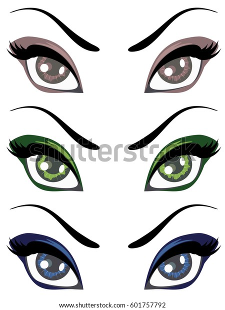 Collection Cartoon Female Eyes Different Colors Stock Vector (Royalty ...