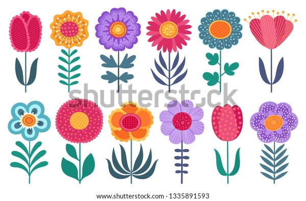 Collection Cartoon Flowers Isolated On White Stock Vector (Royalty Free ...