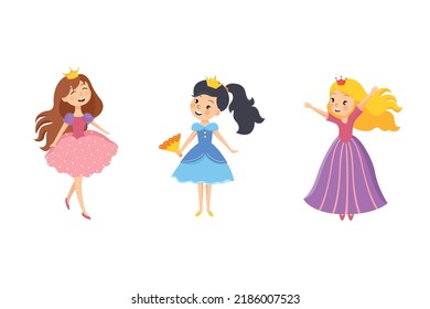 Collection Cartoon Princesses Vector Illustration Girls Stock Vector ...