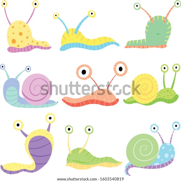 Collection Cartoon Slugs Snails Simple Vector Stock Vector (Royalty ...