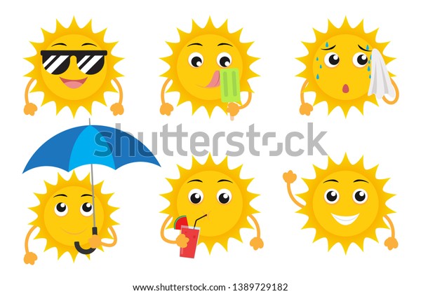 Collection Cartoon Sun Mascot Characters Vector Stock Vector (Royalty ...