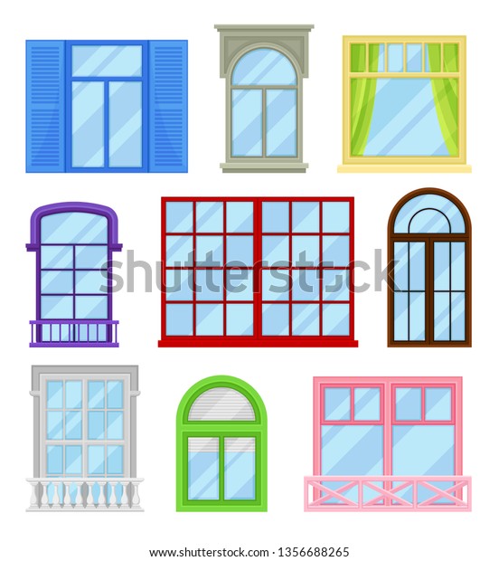 Collection Cartoon Windows On White Background Stock Vector (Royalty ...
