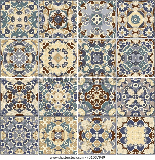 Collection Ceramic Tiles Blue Beige Retro Stock Vector (Royalty Free ...