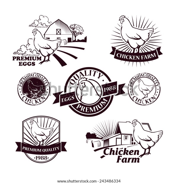 Collection Chicken Farm Labels Design Elements Stock Vector (Royalty ...