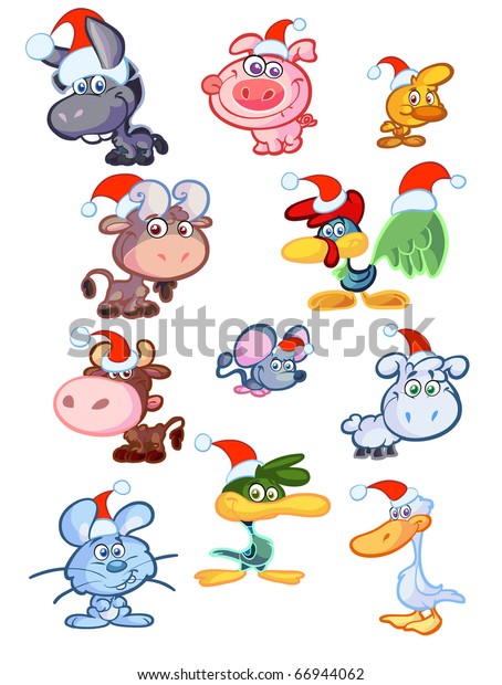 Collection Christmas Farm Animals Stock Vector (Royalty Free) 66944062