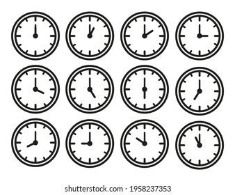 Collection Clocks Every Hour Line Icons Stock Vector (Royalty Free ...