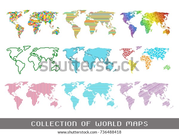 Collection Color World Maps Different Textures: เวกเตอร์สต็อก (ปลอดค่าลิขสิทธิ์) 736488418 ...