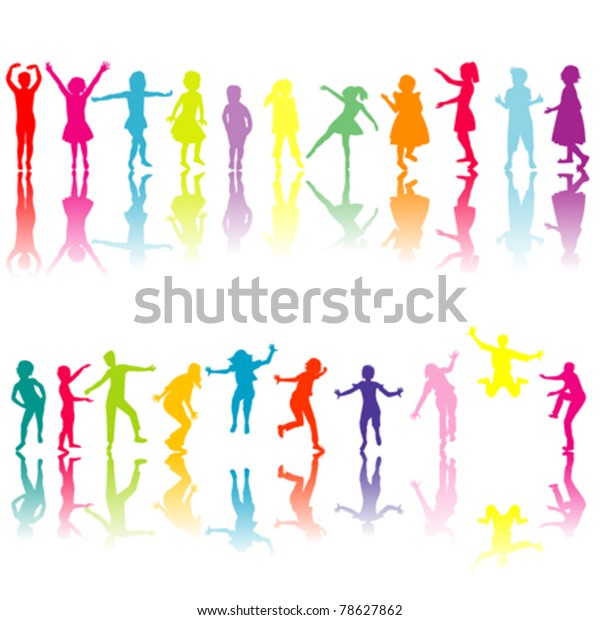 Collection Colored Children Silhouettes Stock Vector (Royalty Free ...
