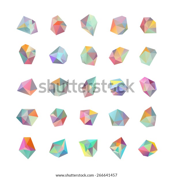 Collection Colored Crystals Geometric Shapes Trendy Stock Vector ...