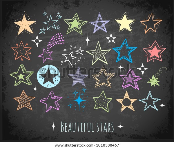 Collection Colored Doodle Stars On Blackboard Stock Vector (Royalty ...