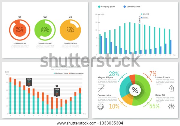 Collection of colorful bar graphs and pie charts with linear icons and ... Collection of colorful bar graphs and pie charts with linear icons and ...