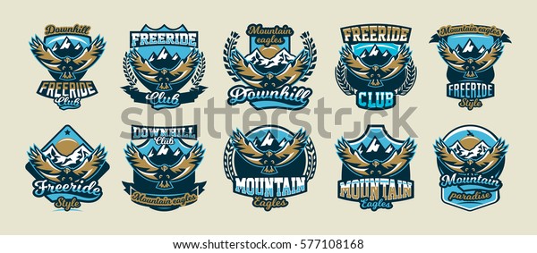 Collection Colorful Logos Emblems Flying Eagle Stock Vector (Royalty ...