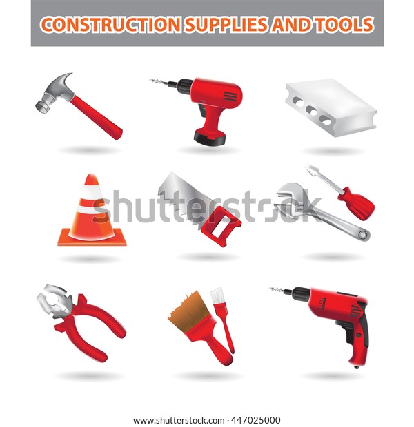 Collection Construction Supplies Tools Vector Eps10 Stock Vector ...