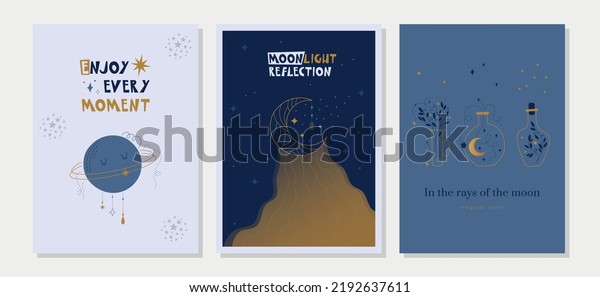Collection Creative Mystical Moon Cards Lunar Stock Vector (Royalty ...