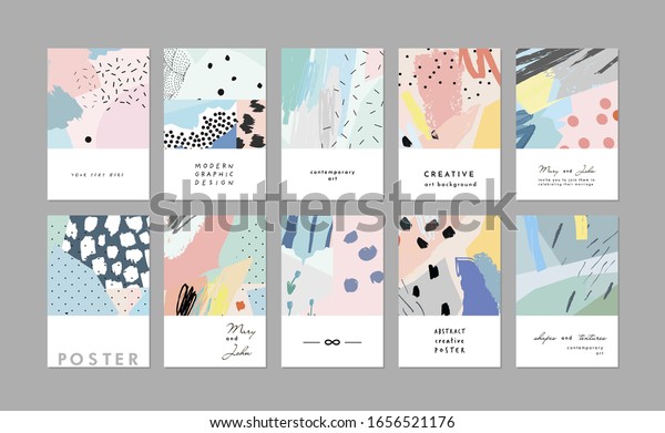 Collection of creative universal artistic cards. Trendy Graphic Design ...