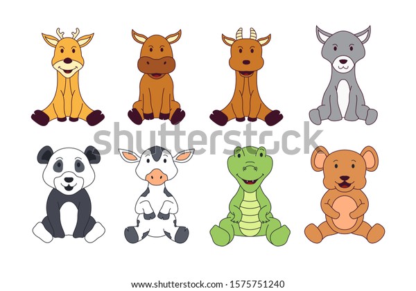 Collection Cute Animal Sitting Stock Vector (Royalty Free) 1575751240 ...