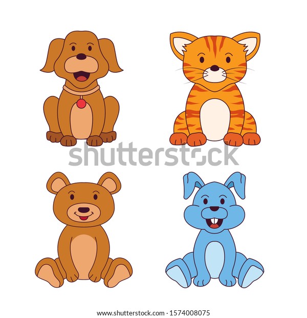 Collection Cute Animals Sitting Cartoon Stock Vector (Royalty Free ...