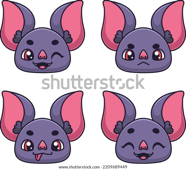 Collection Cute Bat Different Facial Expressions Stock Vector (Royalty ...