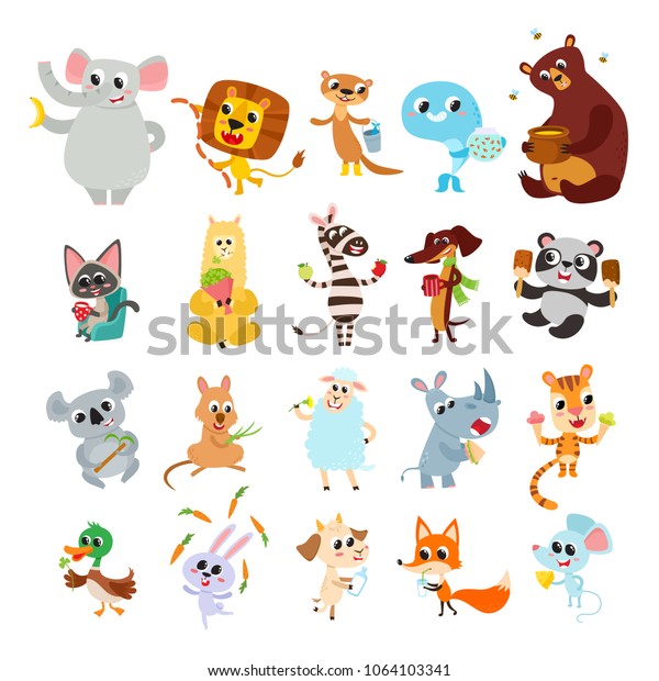 Collection Cute Cartoon Animals Meal Isolated Stock Vector (Royalty ...
