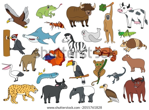 Collection Cute Cartoon Animals Wild Animals Stock Vector (Royalty Free ...