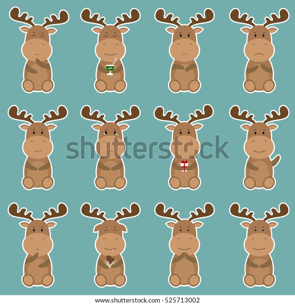 Collection Cute Cartoon Elks Emotions Icon Stock Vector (Royalty Free ...