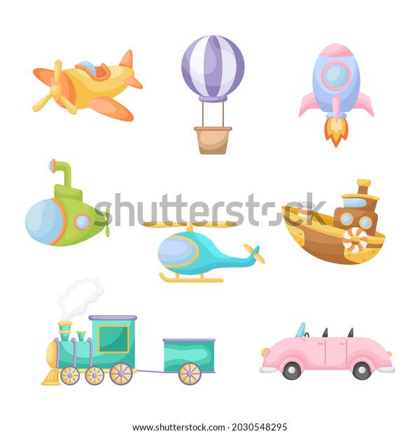 Collection Cute Cartoon Transport Set Vehicles Stock Vector (Royalty ...
