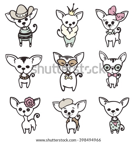 Collection Cute Chihuahua Accessories Vector Doodle Stock Vector ...