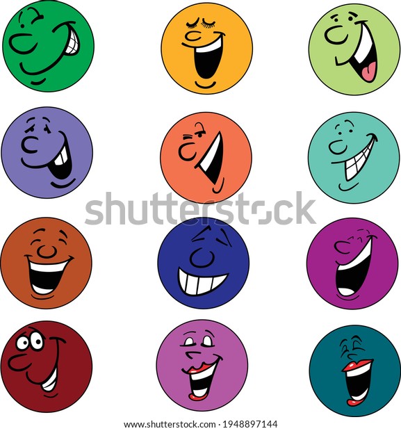Collection Cute Emoticons Colors Stock Vector (Royalty Free) 1948897144 ...