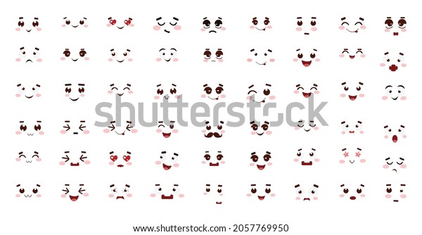 Collection Cute Emoticons Different Emotions Smiles Stock Vector ...