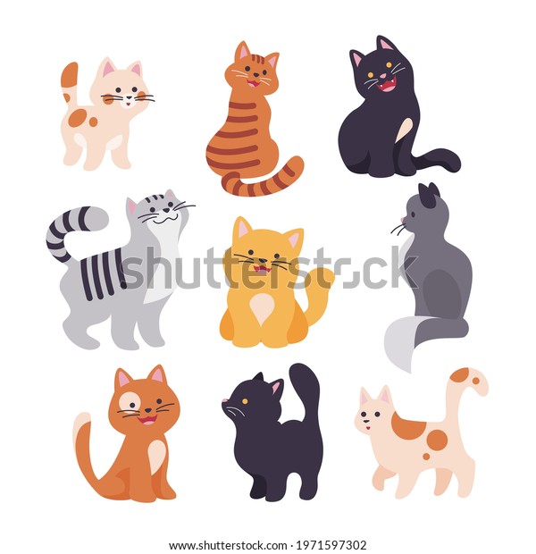 Collection Cute Funny Cat Characters Sitting Stock Vector (Royalty Free ...