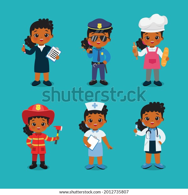 Collection Cute Girl Different Profession Labor Stock Vector (Royalty ...