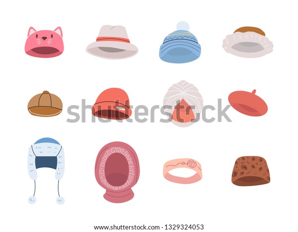 Collection Cute Hats Cold Winter Weather Stock Vector (Royalty Free ...