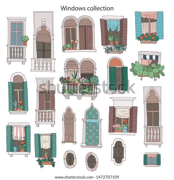Collection Cute Italian Windows Stock Vector (Royalty Free) 1472707109 ...