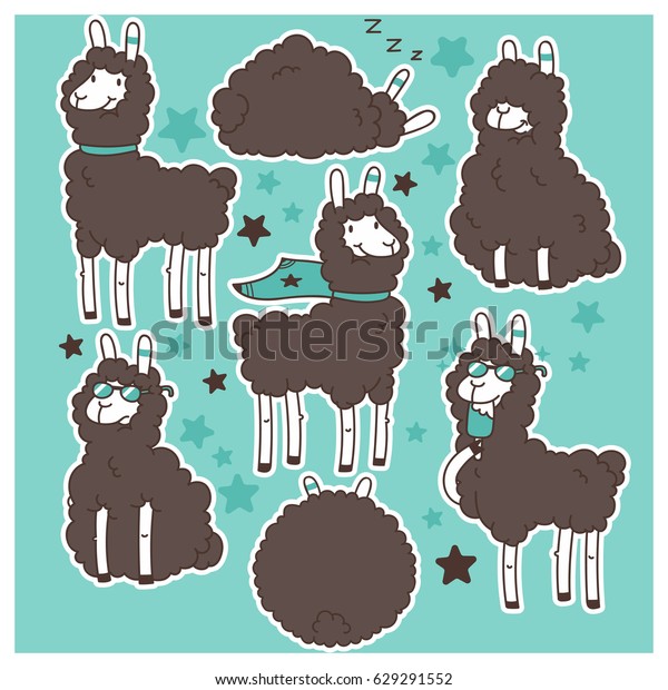 Collection Cute Lama Stickers Stock Vector (Royalty Free) 629291552 ...