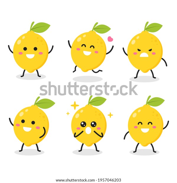 Collection Cute Lemon Characters Various Poses Stock Vector (Royalty ...