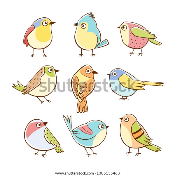 Collection Cute Little Birds Different Poses Stock Vector (Royalty Free ...