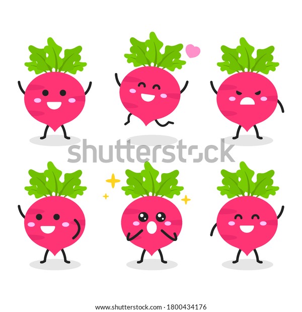 Collection Cute Radish Character Various Poses Stock Vector (Royalty ...
