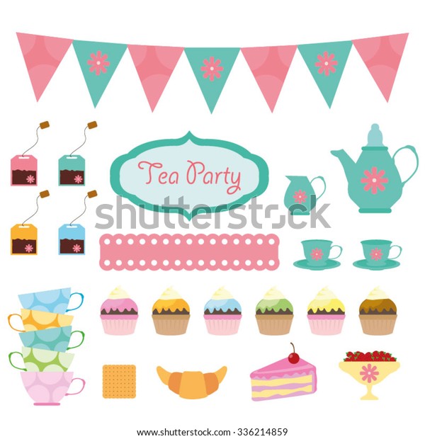 collection of cute tea party clipart set for birthdays and others