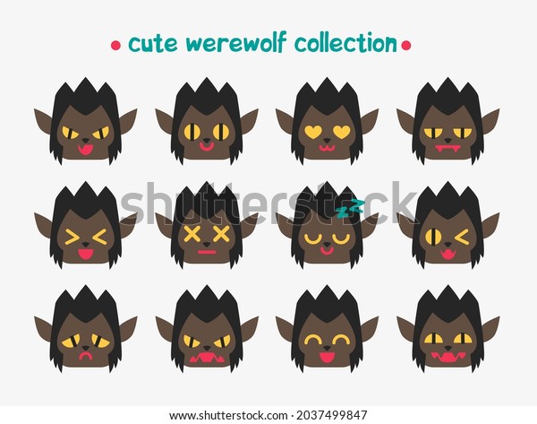 Collection Cute Werewolf Faces Hand Drawn Stock Vector (Royalty Free ...
