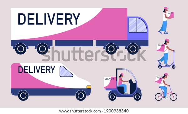 Collection Delivery Theme Delivery By Truck Stock Vector (Royalty Free ...