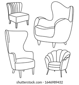 Collection Different Soft Chairs Line Drawing: เวกเตอร์สต็อก (ปลอดค่า ...