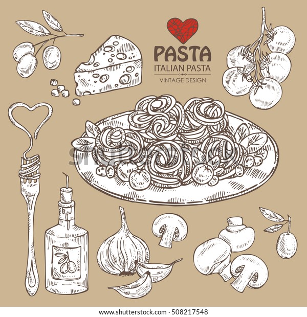 Collection Different Tape Pasta Vegetables Cheese Stock Vector (Royalty ...