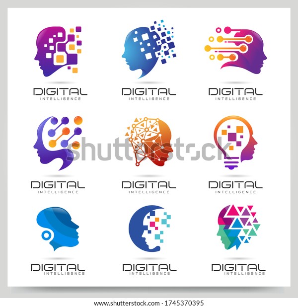 Collection Digital People Logo Design Graphic Stock Vector (Royalty ...