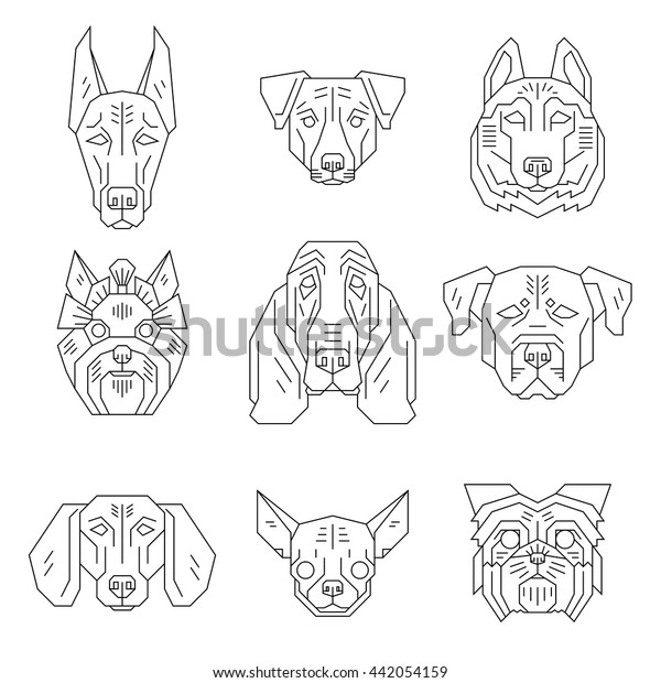 Collection Dogs Heads Simple Geometric Stylevector Stock Vector ...