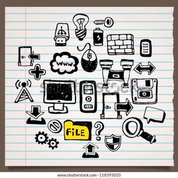 Collection Doodle Black White Computer Icons Stock Vector (Royalty Free ...